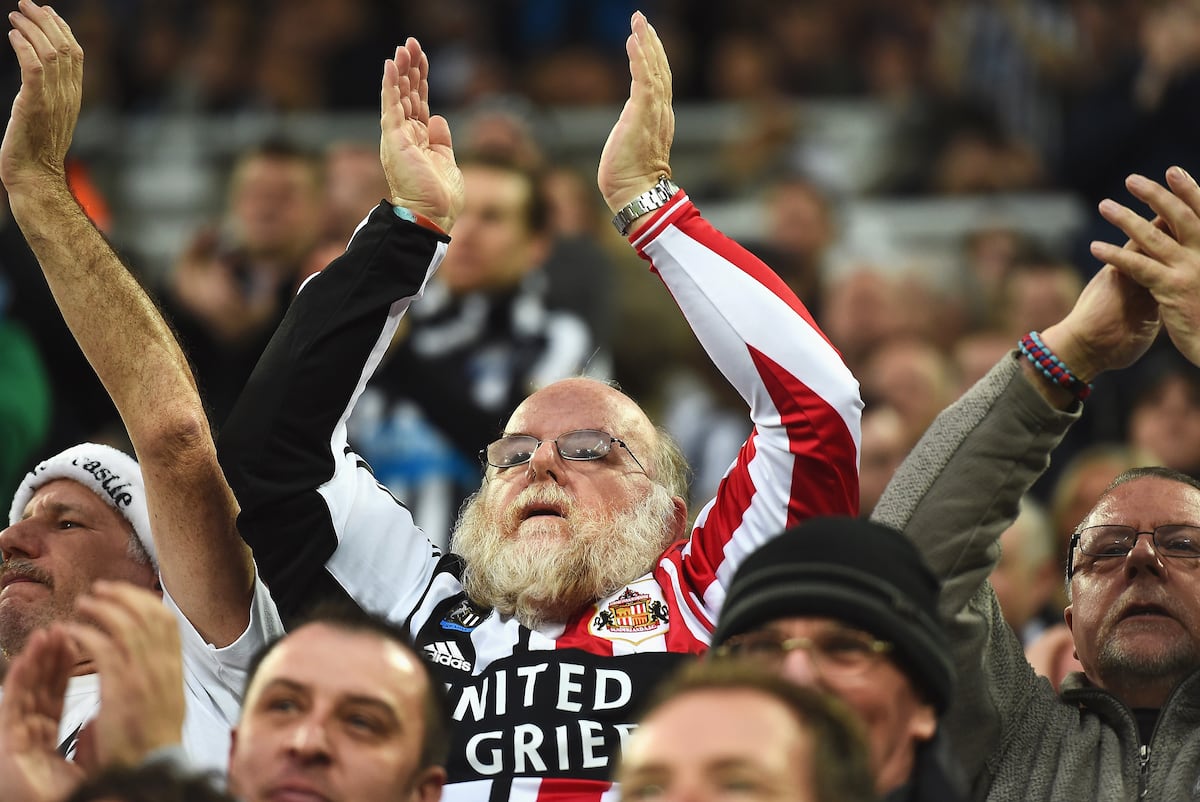 Fan Wears Half-Newcastle United, Half-Sunderland Shirt in Derby for ... Fan Wears Half-Newcastle United, Half-Sunderland Shirt in Derby for ...