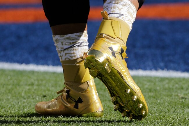 Cam Newton Wears 'MVP' Cleats Featuring His Stats Before Super Bowl 50