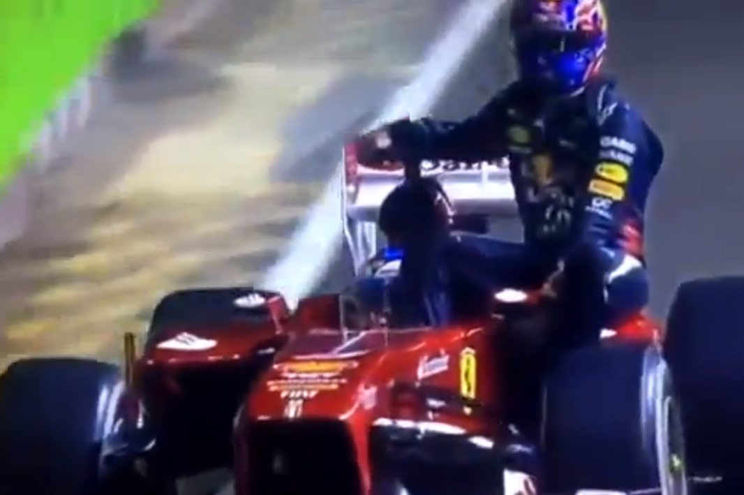 Mark Webber Hitches Lift from Fernando Alonso in Singapore, Hit by Grid ... Mark Webber Hitches Lift from Fernando Alonso in Singapore, Hit by Grid ...