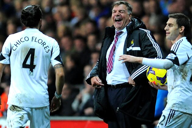 Sam Allardyce Laughs as Chico Flores Dives in Swansea vs. West Ham ...