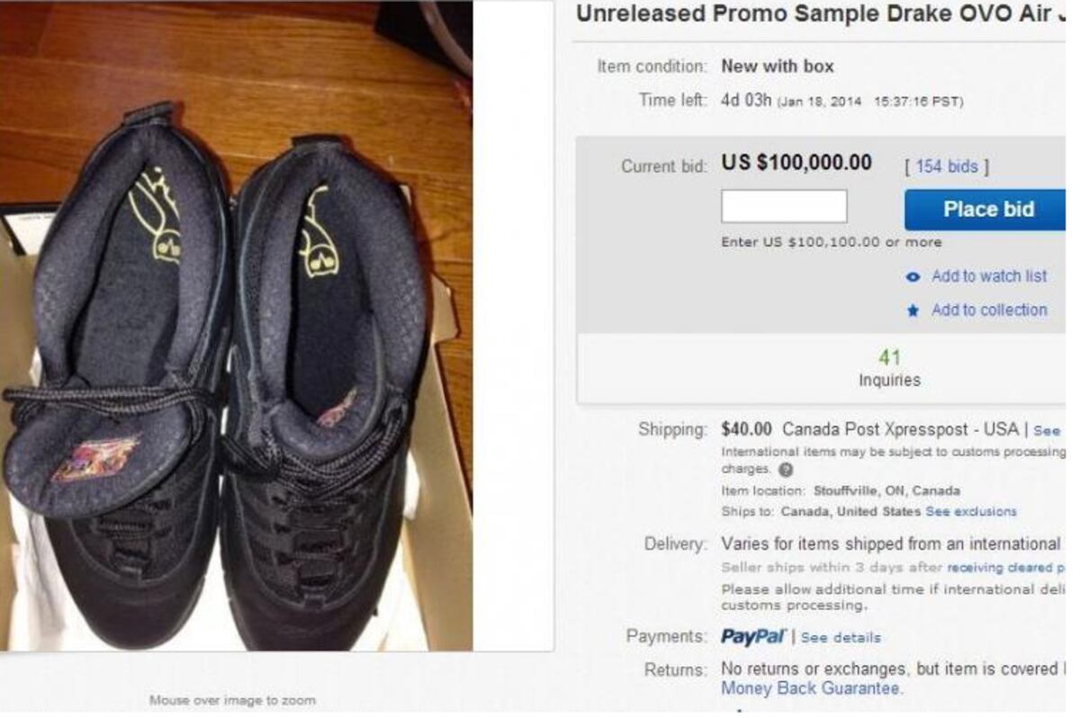 Bids on Custom Drake Jordans Given to Fan on 'Drake Night' to Top ...