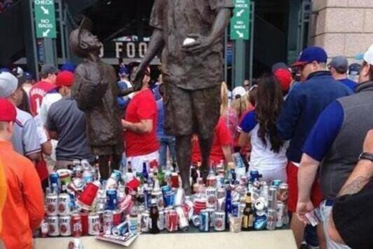 Rangers Fans Use Memorial Statue as Recycling Bin for Beer Cans on ...