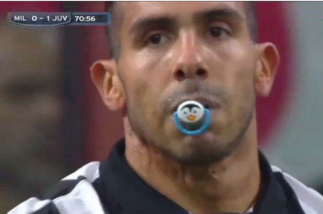 Carlos Tevez Scores Game-Winner for Juve, Celebrates with Pacifier