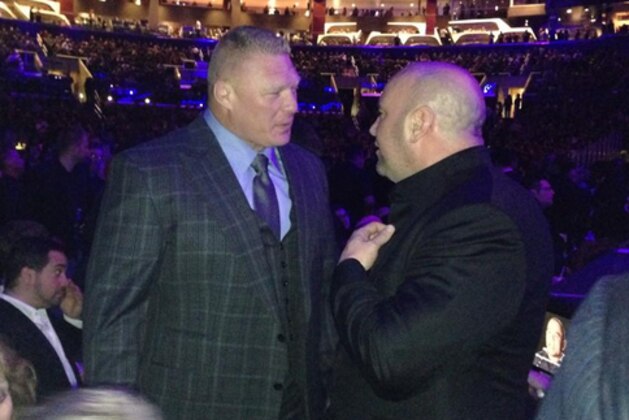 Brock Lesnar Appears Cageside with Dana White at UFC 184