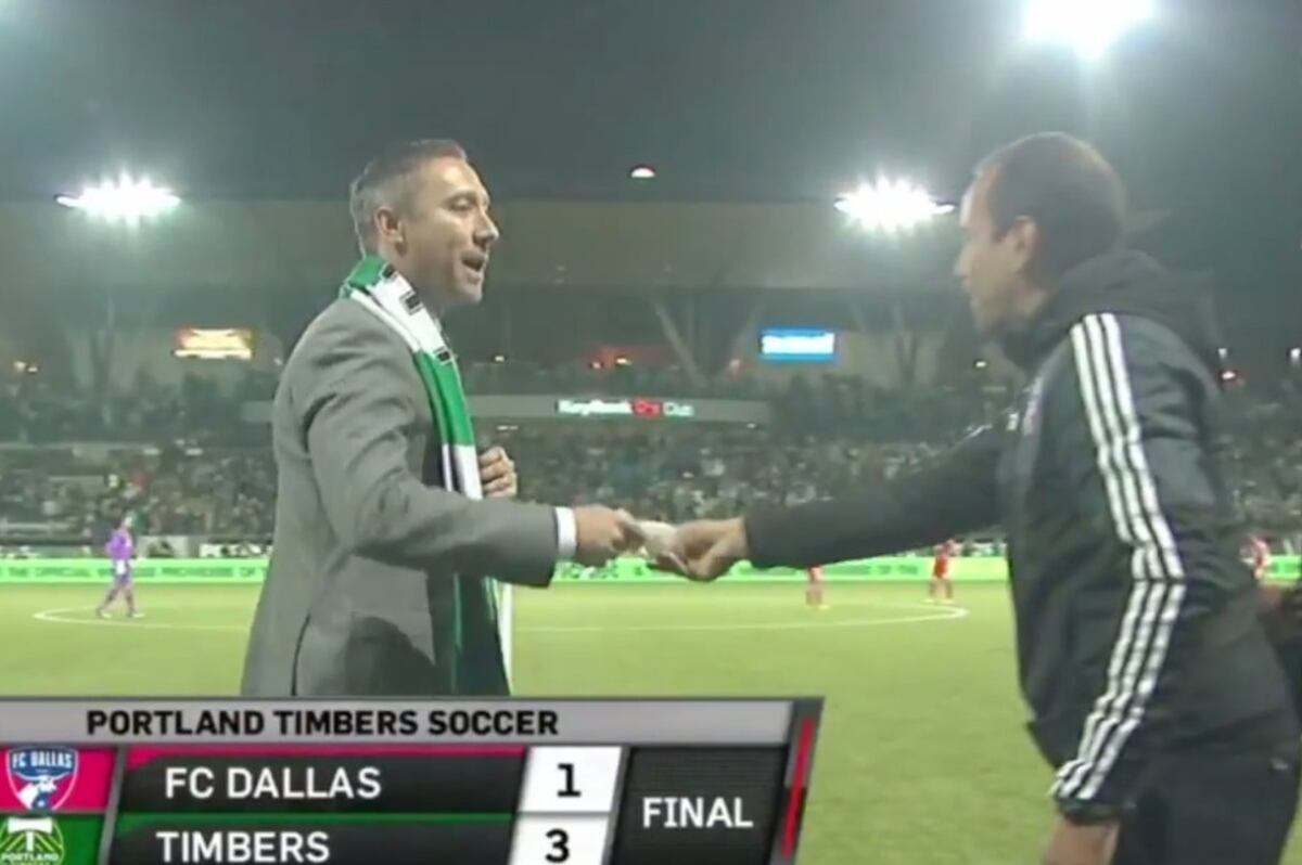 FC Dallas Coach Oscar Pareja Offers Caleb Porter a Tissue at Postgame ...