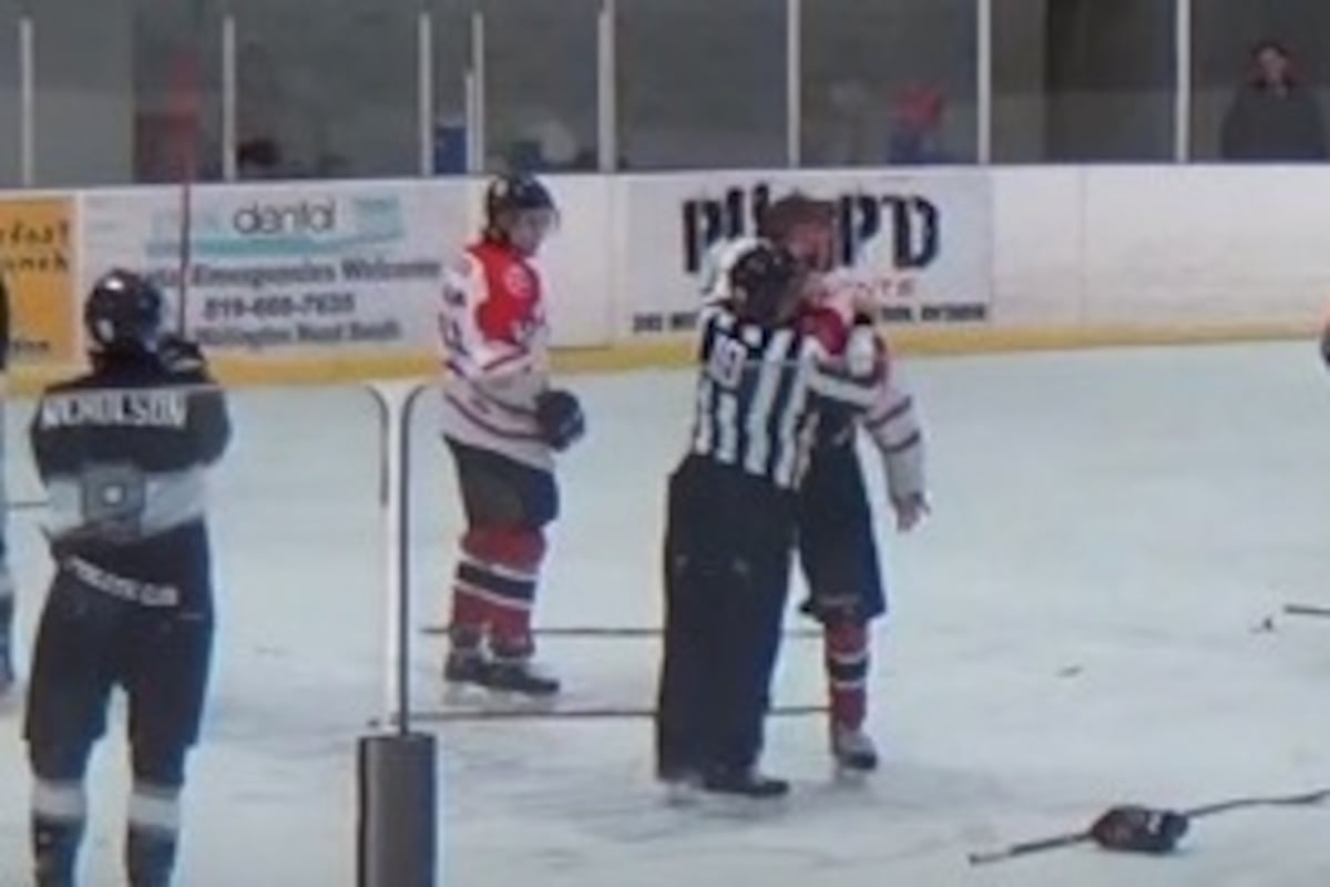 Junior Hockey Ref Punches Player, Gets Tackled by Team Trainer in Giant ...