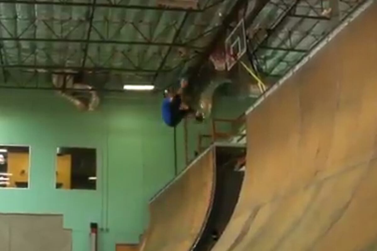 Tony Hawk Scoops in Layup While Jumping Gap Between Ramps on a ...