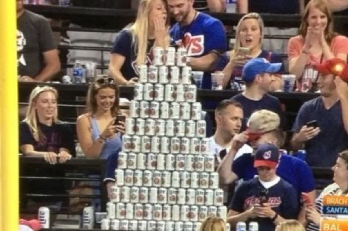 Indians Fans Create Massive Beer Pyramid in Outfield Stands on $2 Beer ...