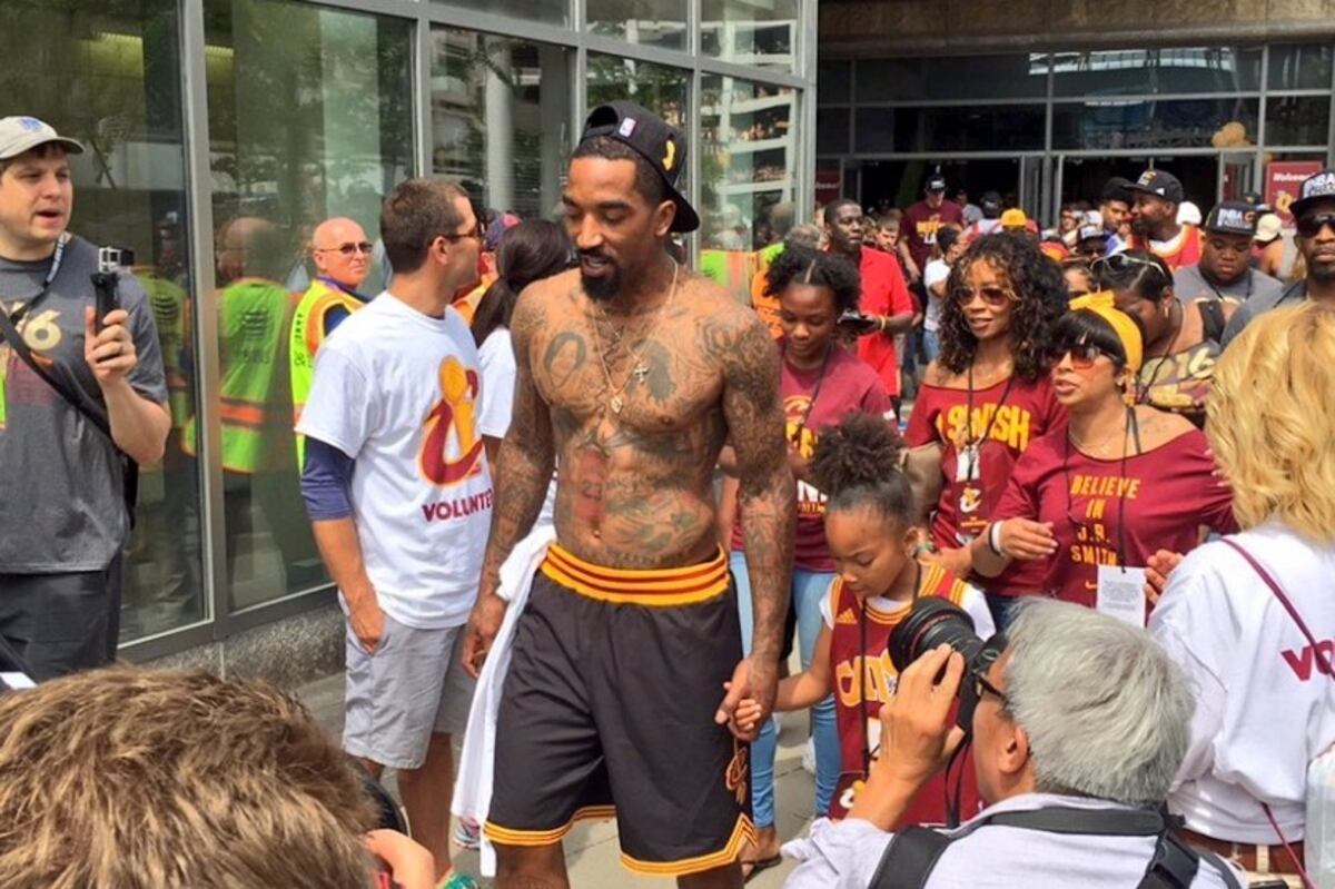 J.R. Smith Continues His Shirtless Ways at Cavaliers' Championship ...