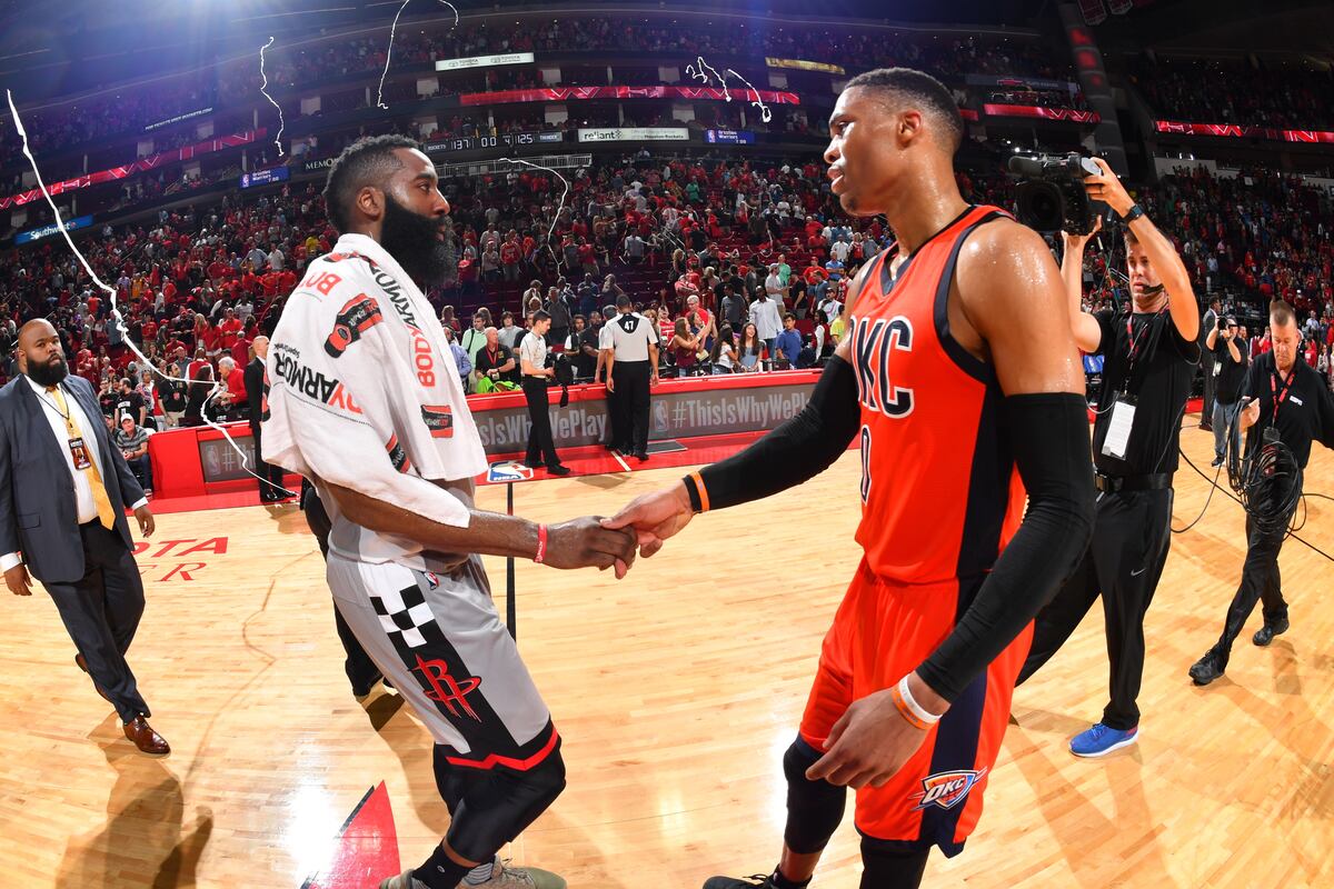 Russell Westbrook, James Harden Talk on Friendship Ahead of Thunder vs ...