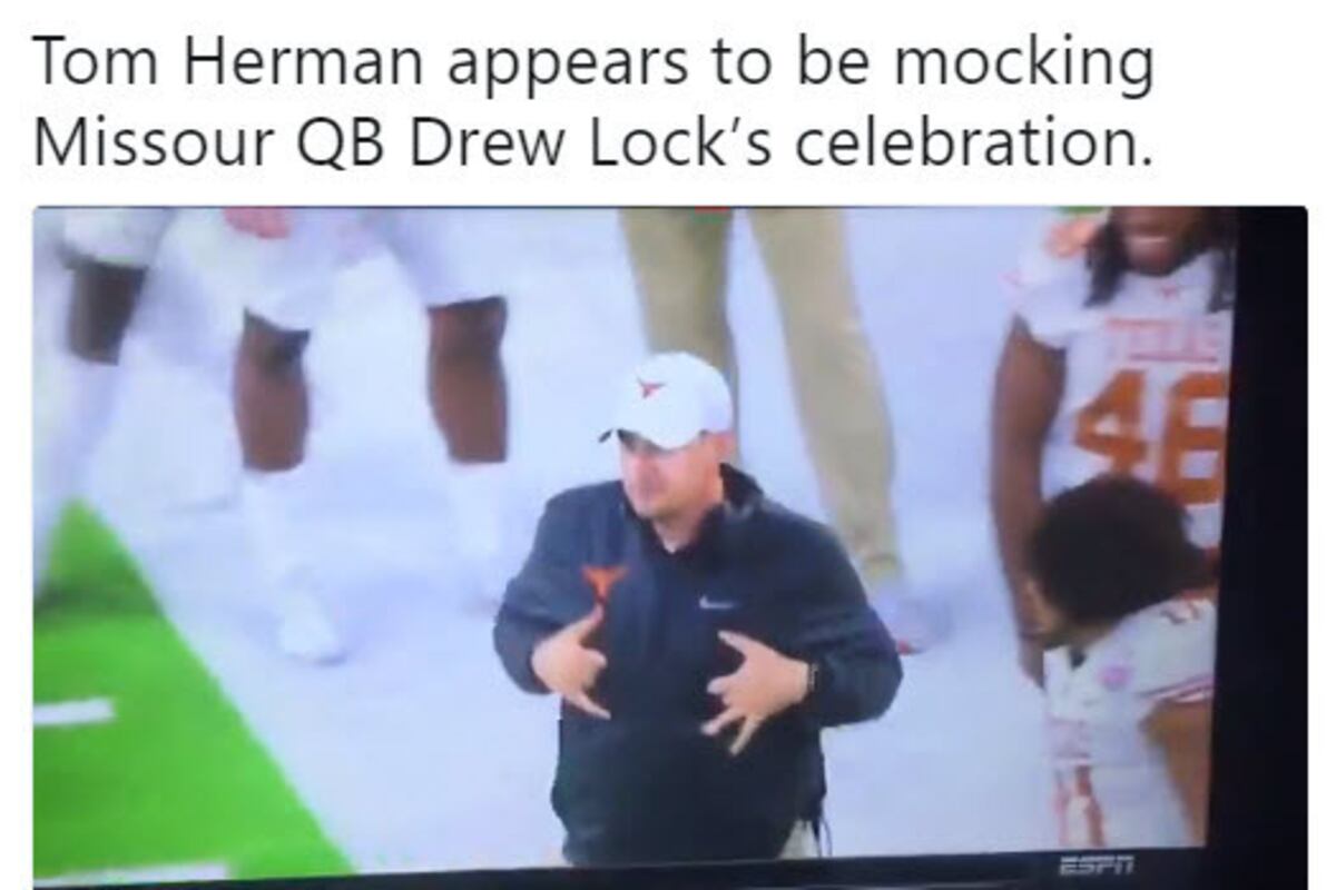 Texas HC Tom Herman Appears to Mock TD Celebration of Missouri QB Drew ...