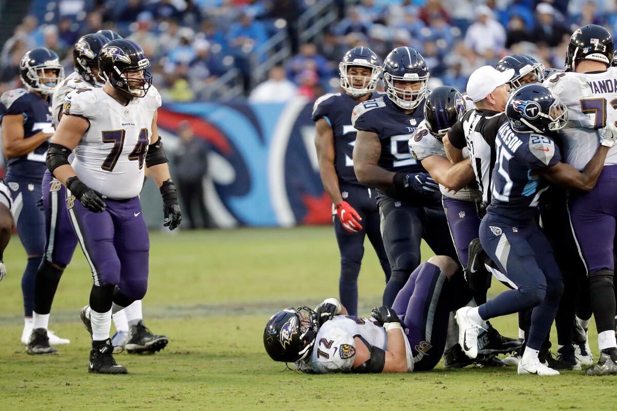 Ravens' Alex Lewis Carted Off on Stretcher After Injury, Released from ...
